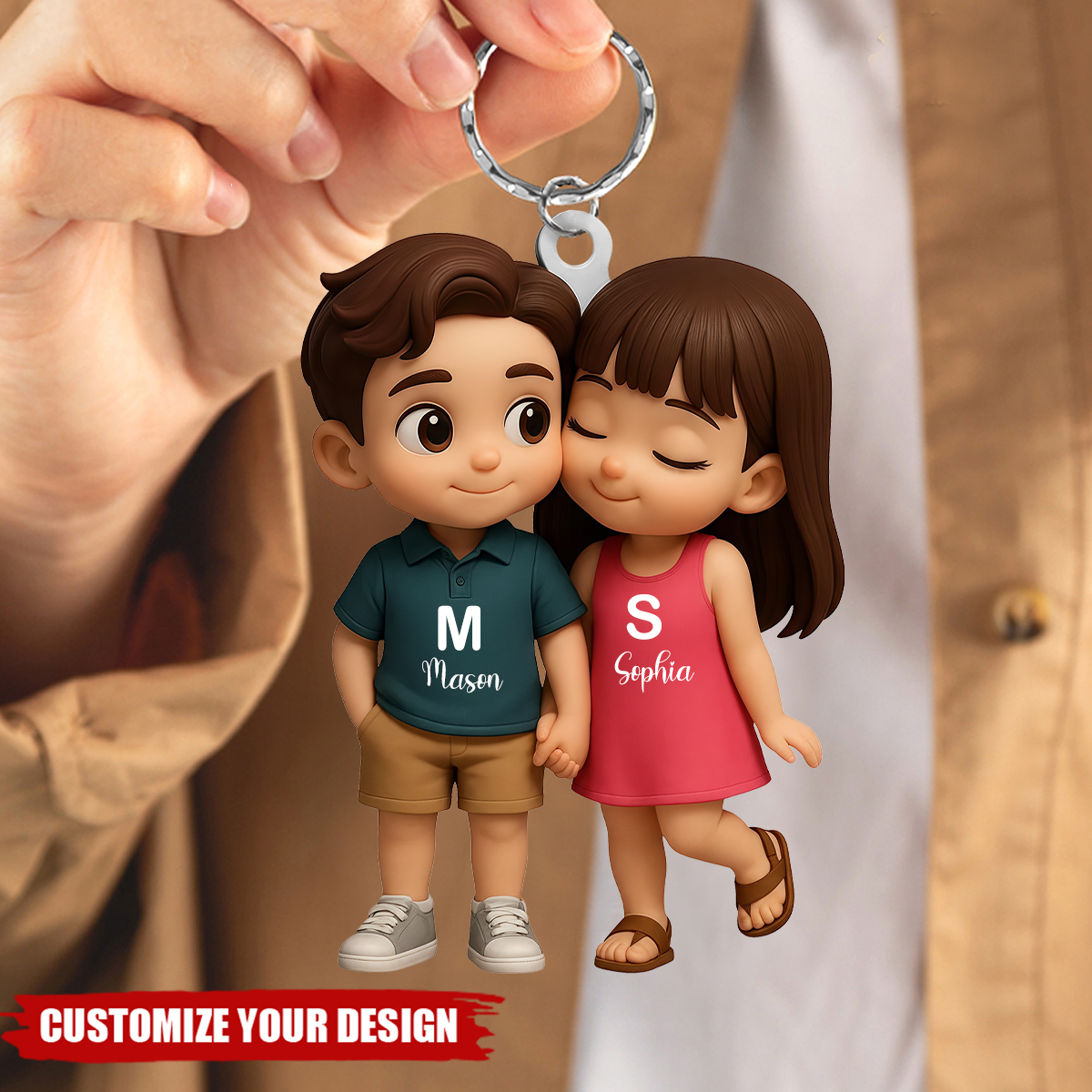 Personalized Cute Cartoon Couple Holding Hands Acrylic Keychain - HAPPARY