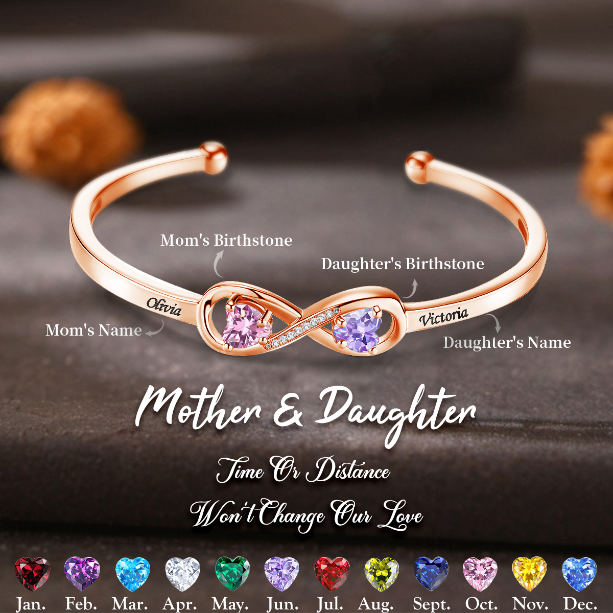 Personalized Mother-Daughter Infinity Birthstone Bracelet - HAPPARY