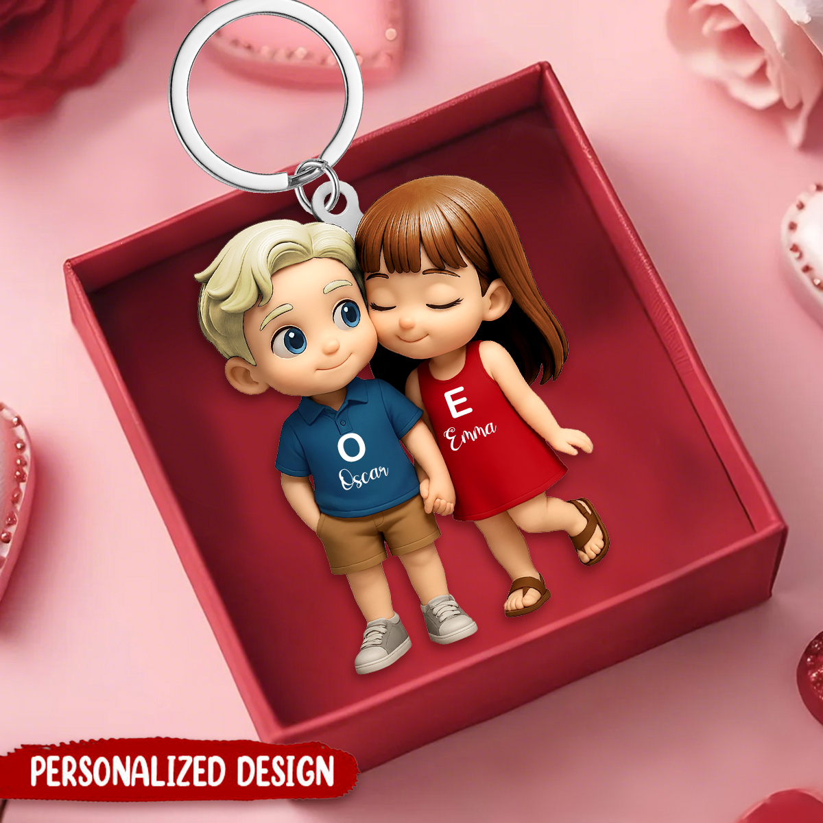 Personalized Cute Cartoon Couple Holding Hands Acrylic Keychain - HAPPARY