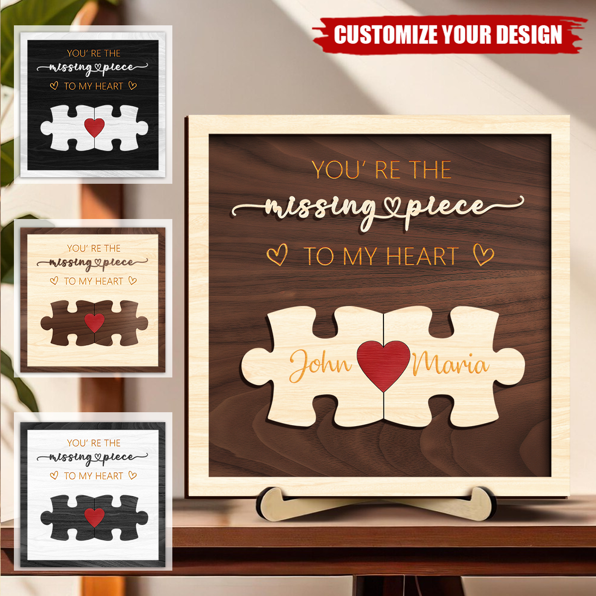 Puzzle Couples Name Sign, Personalized Romantic Gift for Him Her - HAPPARY