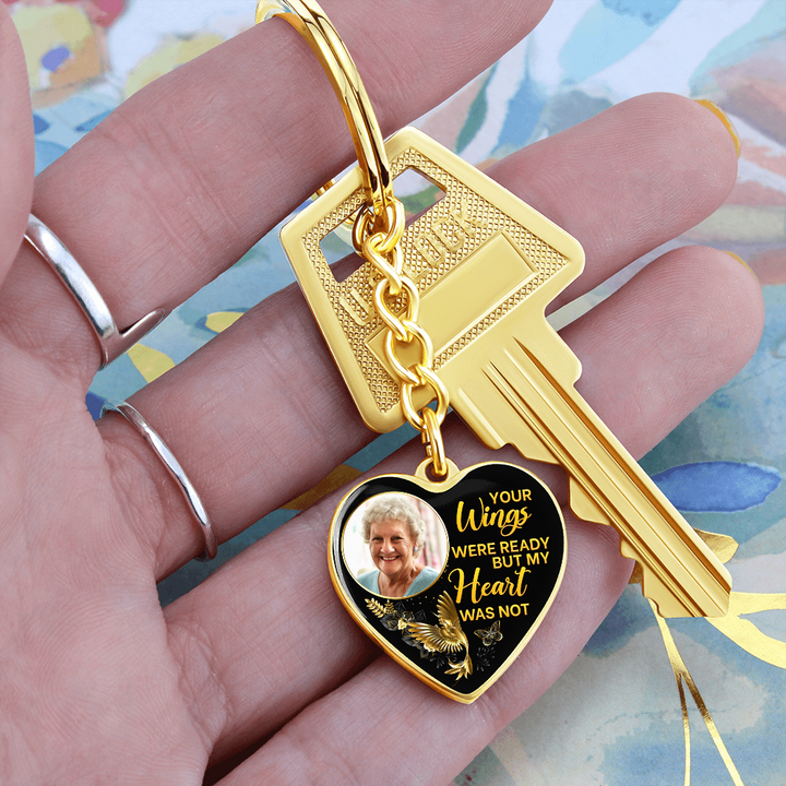 Hummingbird Your Wings Personalized Memorial Heart Keychain - HAPPARY